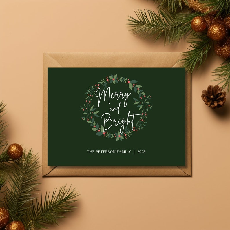 Christmas Wreath Greeting Card Personalized Family Christmas - Etsy