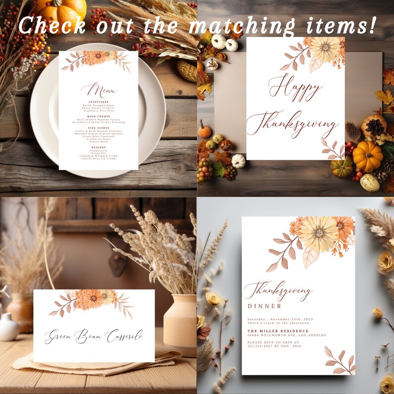 Editable Thanksgiving Sign Template, Fall Party Sign, Floral Fall ...