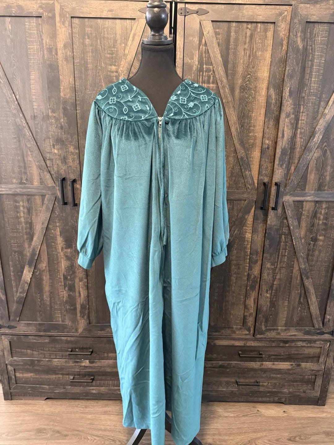 Vintage Kelly Women’s Zip-front Long-sleeve Robe - Emerald Green- XL ...