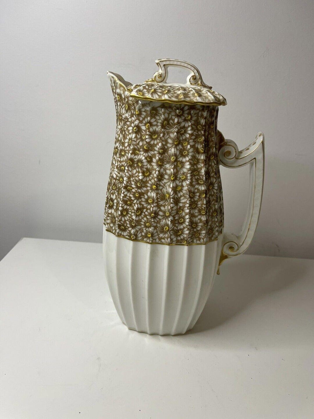 Limogetressemann & Vogt White, Brown , and Gold Chocolate Pot ...