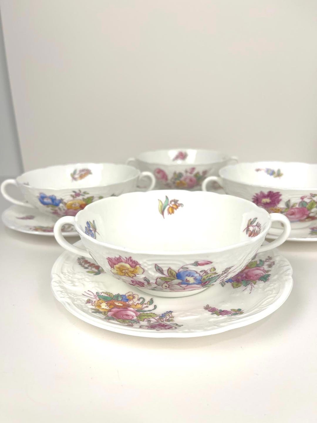 Coalport Sevres Groups Bouillon Soup Bowl Saucer Sets(set of 4) China ...