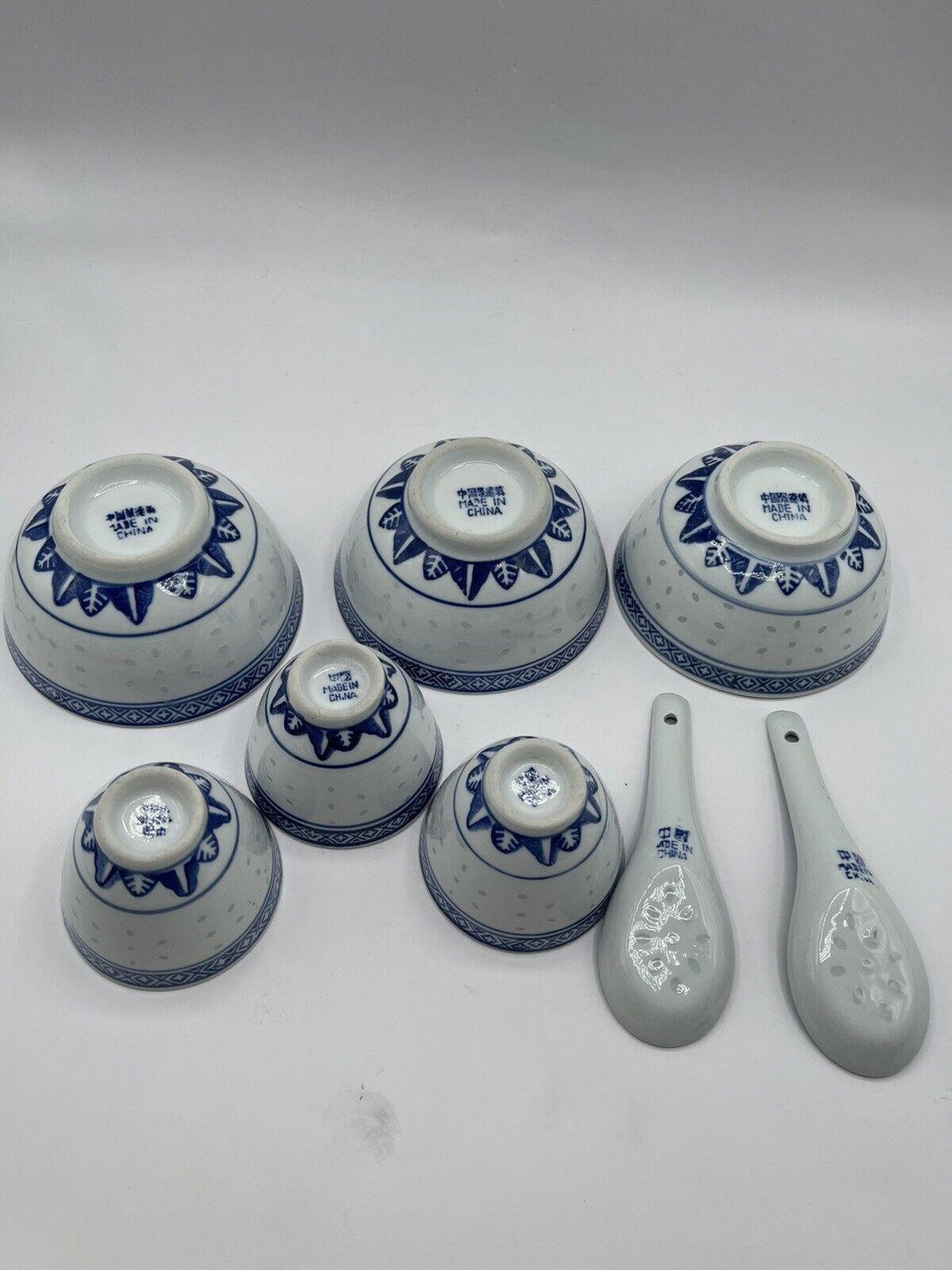 Chinese Rice Eyes Blue Dragon Rice/soup Bowls 3spoons 2 Bonsi Bowls 3 ...
