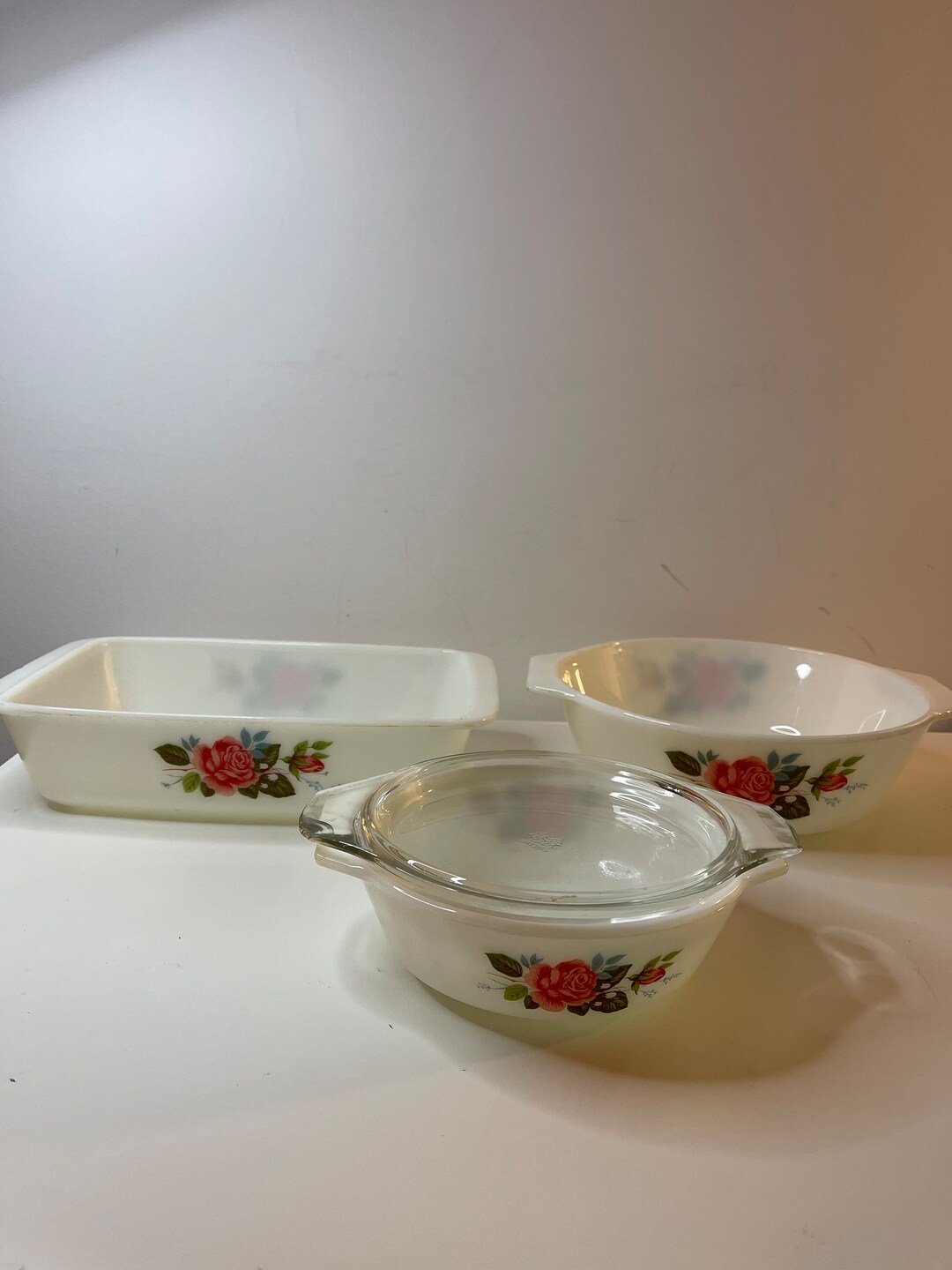 Vintage JAJ Pyrex England Pyrex Cottage Rose Round Dish Casserole With ...