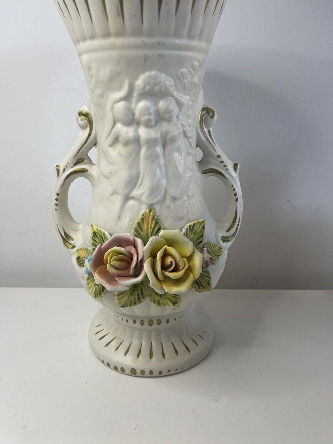 Large Double Handle Capodimonte Flower Vase Hand Crafted Made in Italy ...