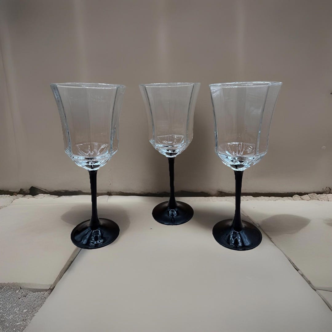 Set of 3 Luminarc Octime Black Stem Wine Glasses – 10 Oz – France ...