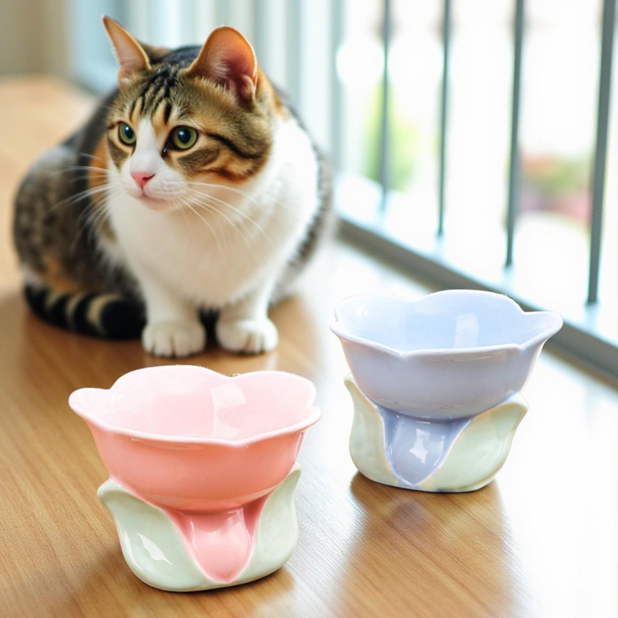 Elevated Cat Food Bowl Pink Cat Bowl Yeexoxow Ceramic Raised Cat Bowl ...