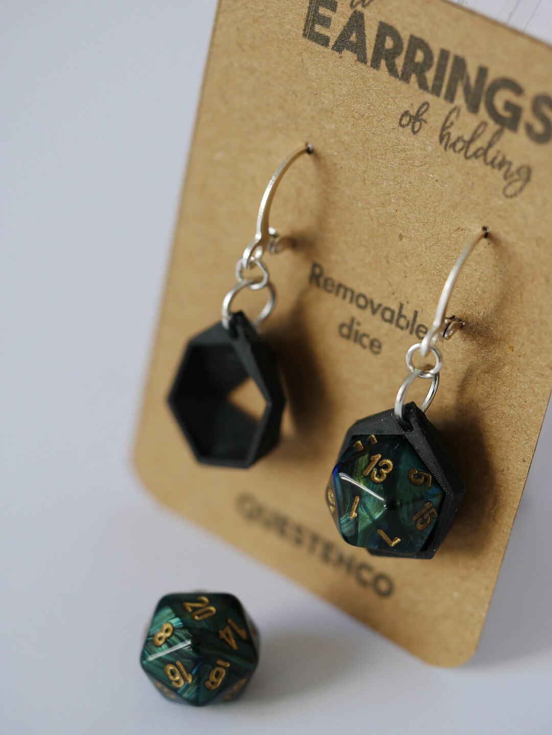 Mini Black Rollable D20 Earrings, Removable Dice, Handmade Unique Gift ...