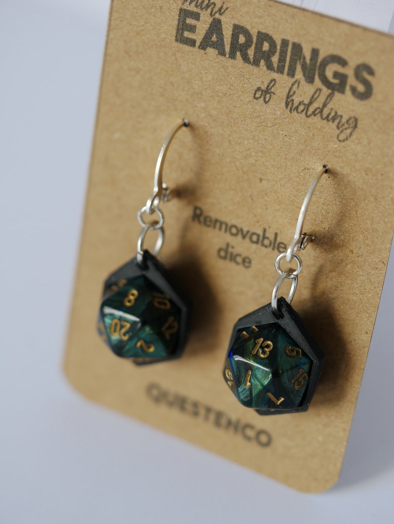 Mini Black Rollable D20 Earrings, Removable Dice, Handmade Unique Gift ...