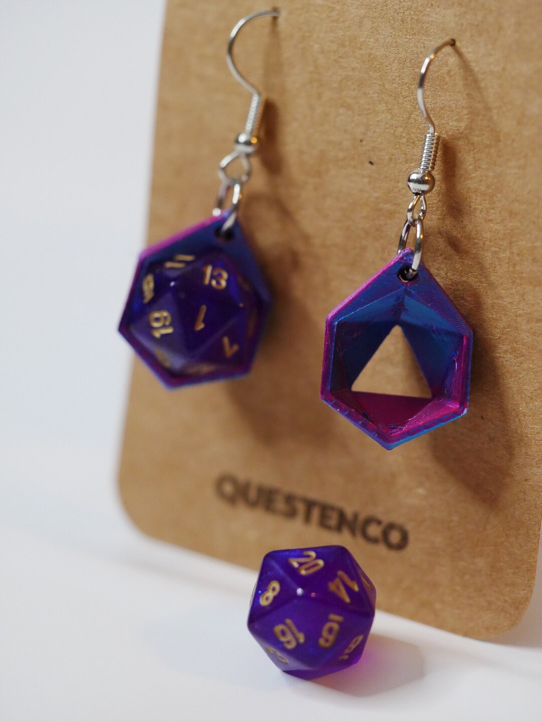 Mini Purple Magic Rollable D20 Earrings, Removable Dice, Handmade ...