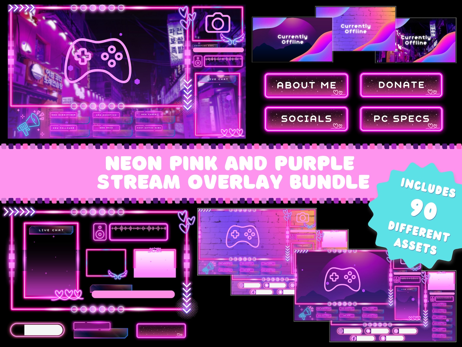 Neon Pink Stream Overlay for Gamer Girl Neon Purple Stream Overlay Pink ...