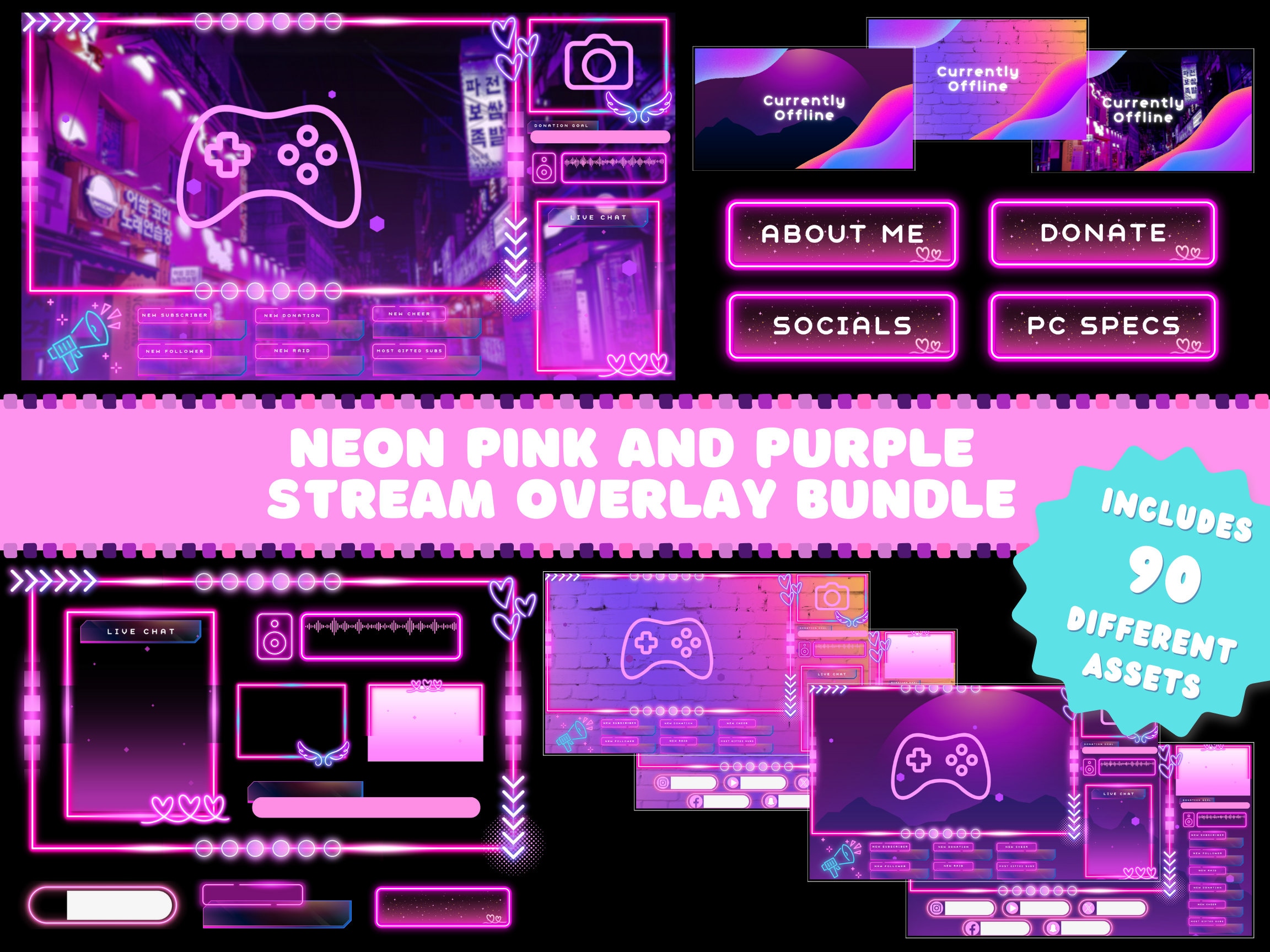 Neon Pink Stream Overlay for Gamer Girl Neon Purple Stream Overlay Pink ...