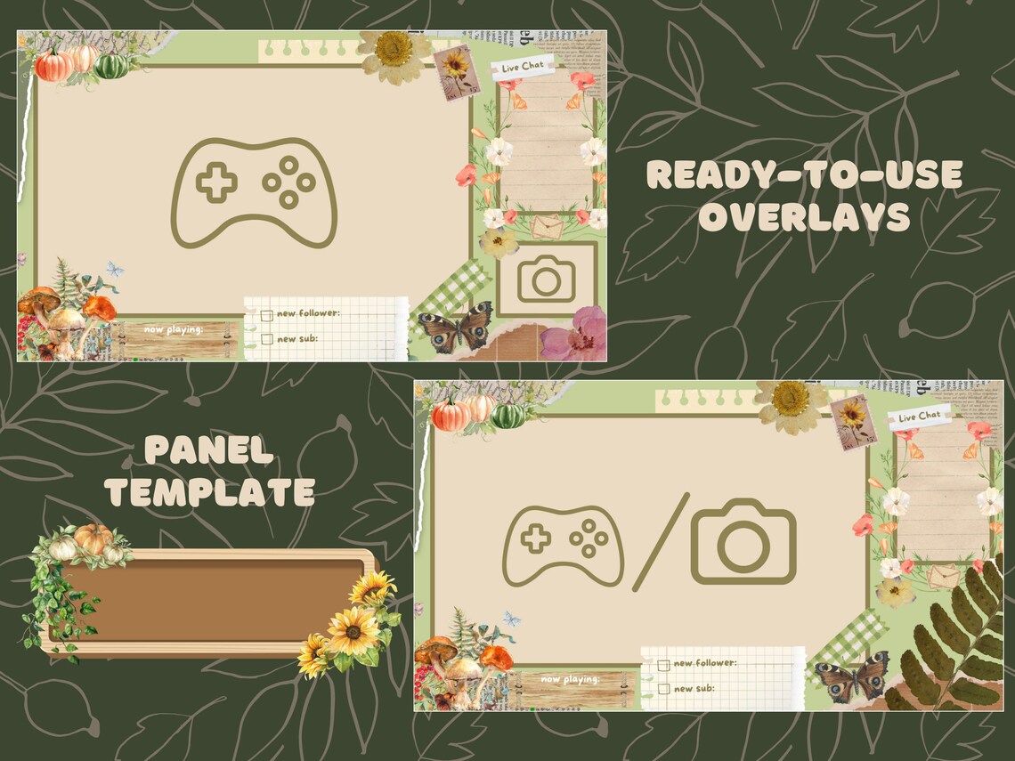 Cottagecore Scrapbook Overlay for Streamer Sage Green Stream Overlay ...