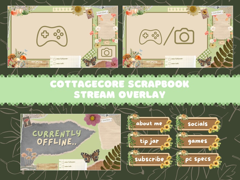 Cottagecore Scrapbook Overlay for Streamer Sage Green Stream Overlay ...