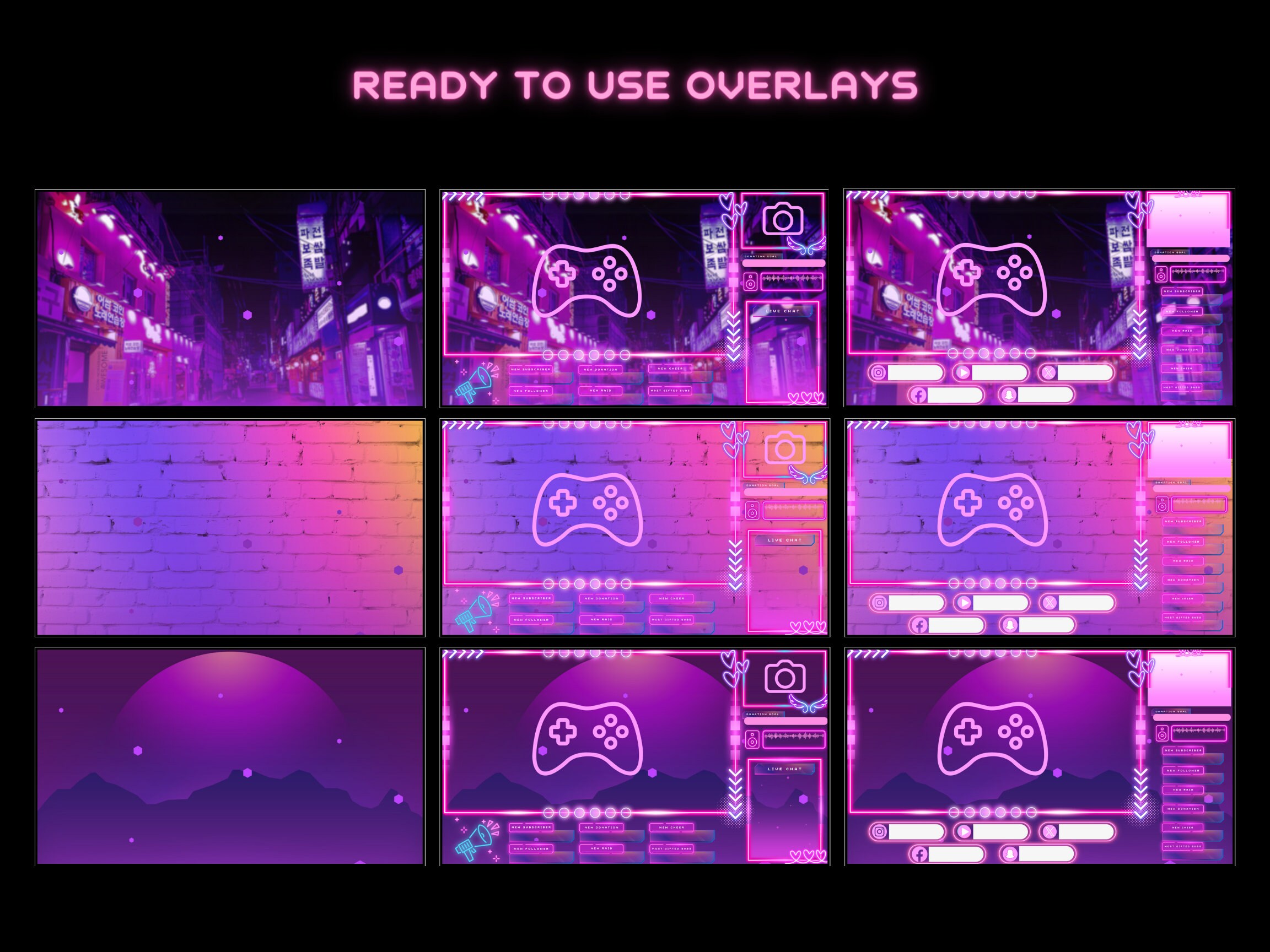 Neon Pink Stream Overlay for Gamer Girl Neon Purple Stream Overlay Pink ...