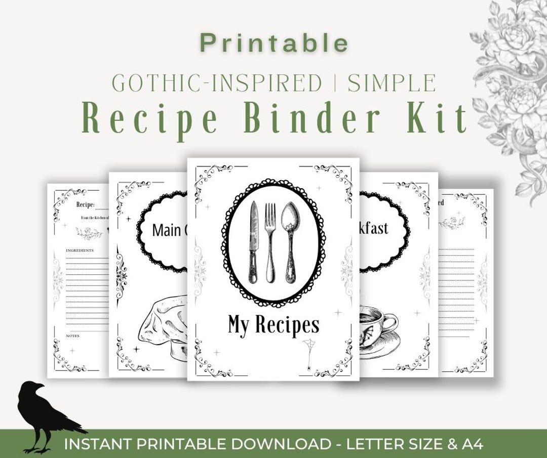 Gothic-inspired Recipe Binder Printable, Recipe Binder Printable ...