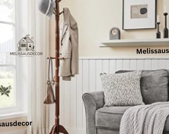 Vintage Wooden Standing Coat Rack - Turned Wood Coat Tree - Spindle ...