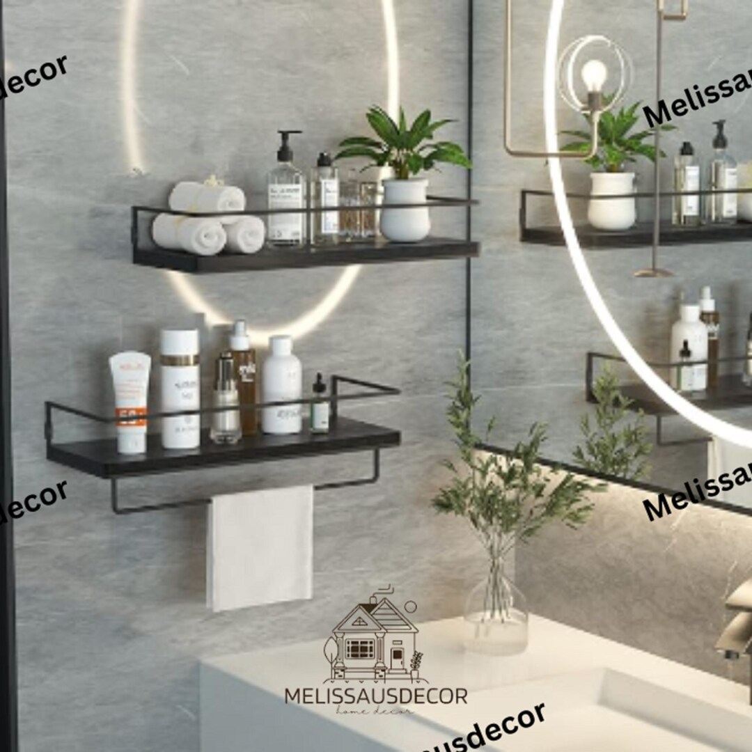 Set of 2 Rustic Shelves Wooden Shelves Bathroom Storage Display Shelves ...