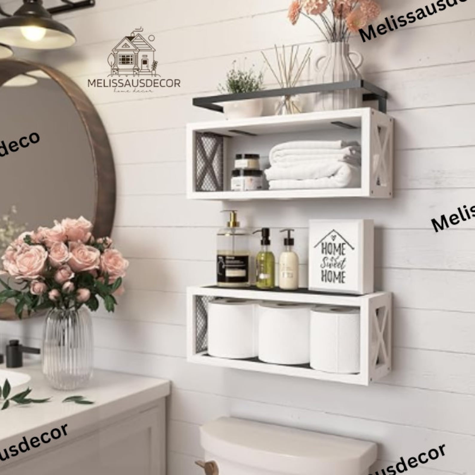 Set of 2 Bathroom Shelves | Wooden Shelves | Toilet Paper Holder | Over ...