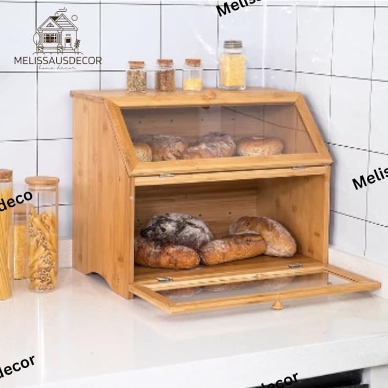 2 Layers Wood Bread Box | Vintage Bread Box | Kitchen Storage | Kitchen ...