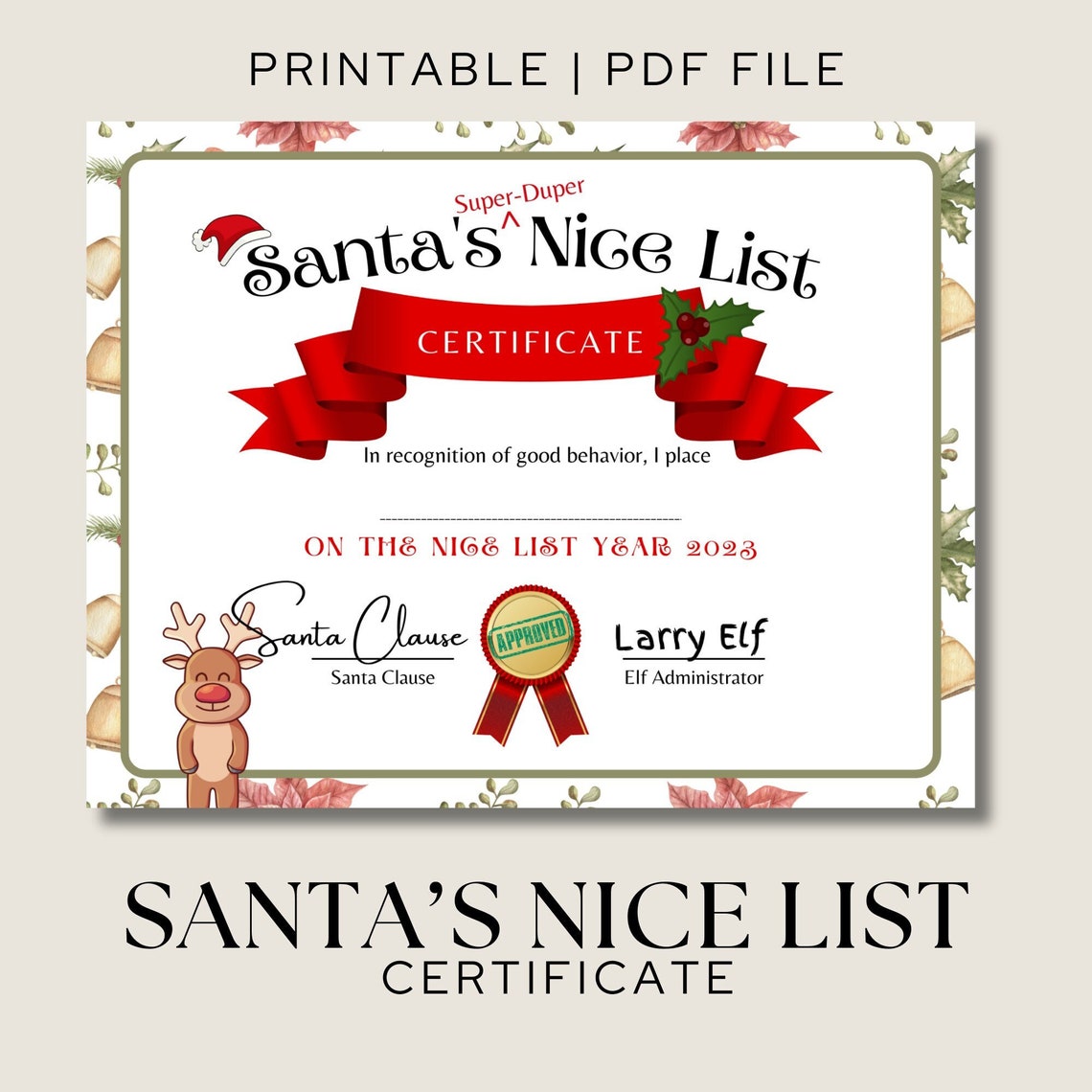 Santa Nice List Certificate Santa Nice List Certificate Printable Santa ...