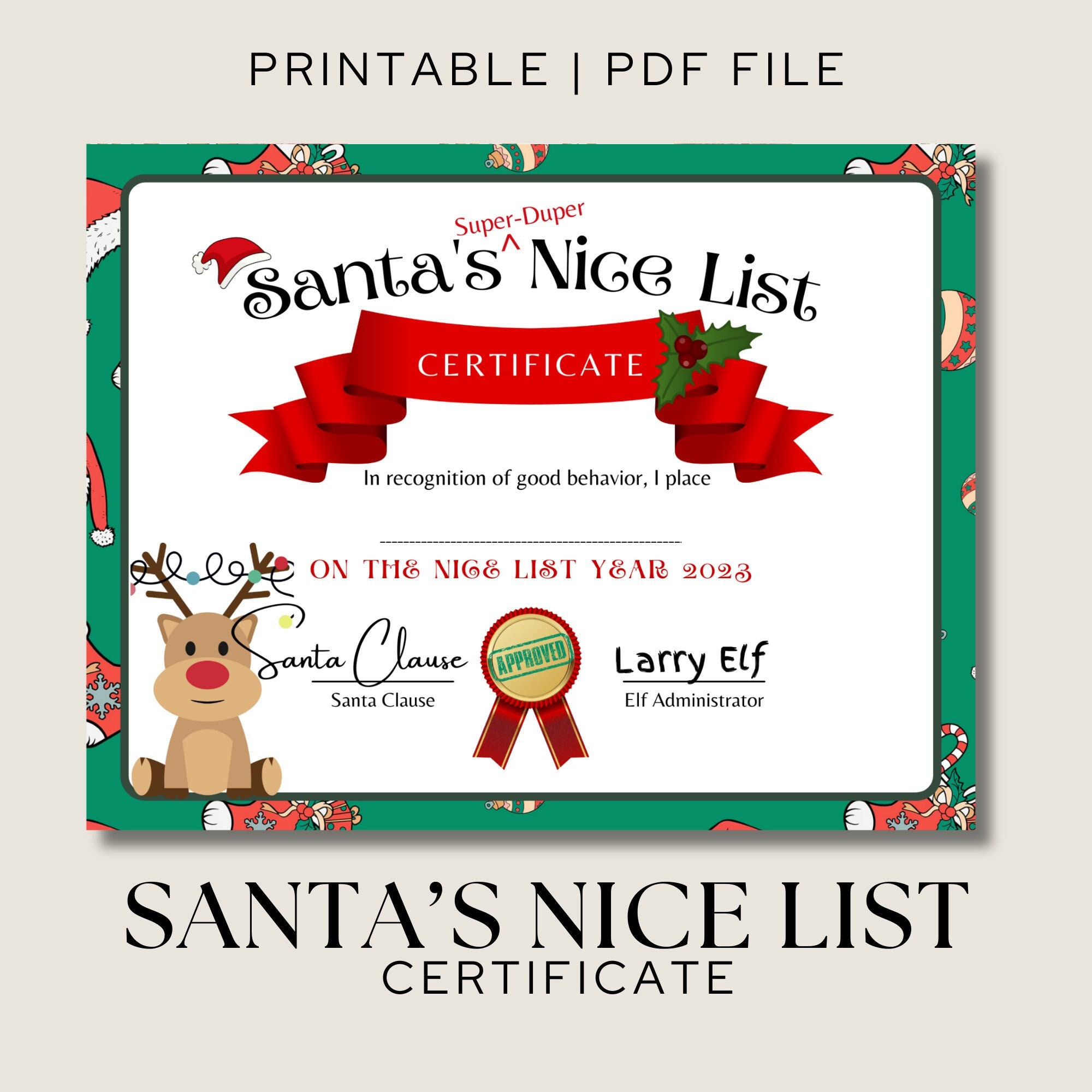 Santa Nice List Certificate Santa Nice List Certificate Printable Santa ...