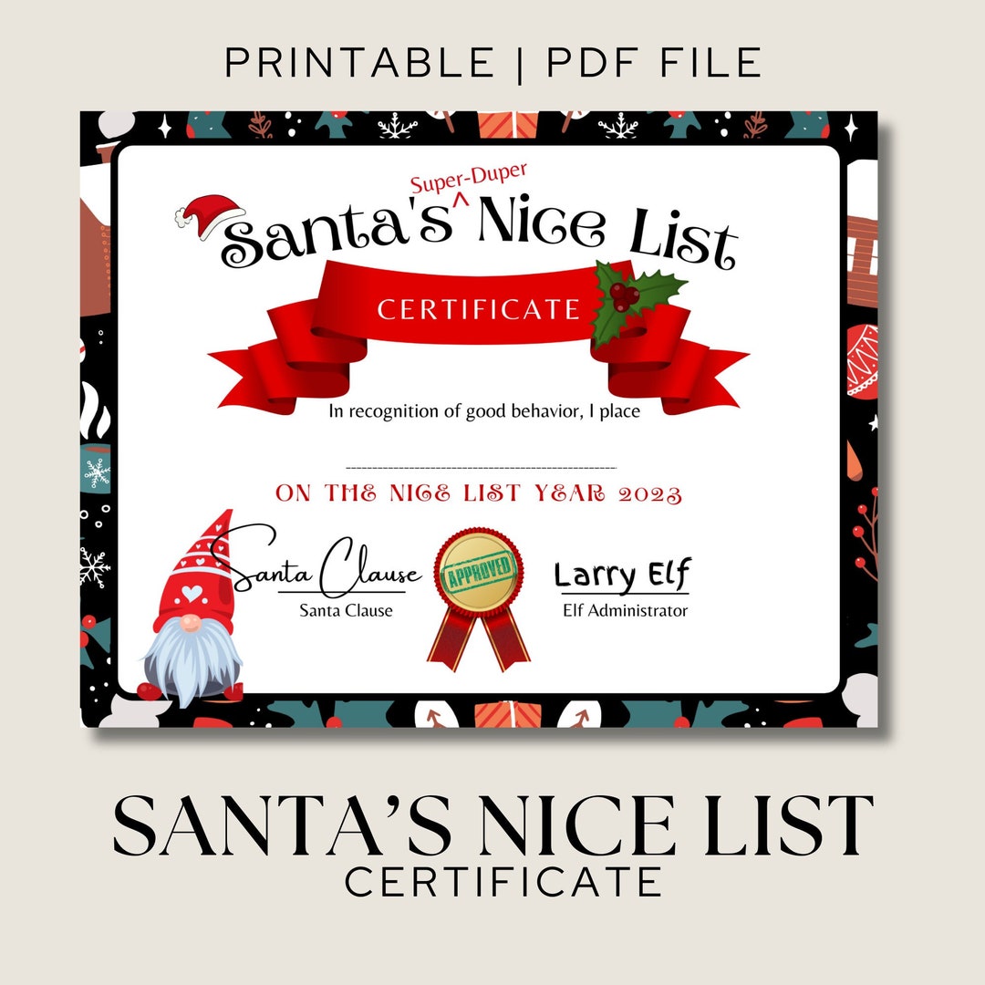 Santa Nice List Certificate Santa Nice List Certificate Printable Santa ...