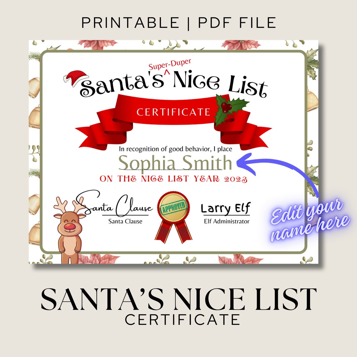 Santa Nice List Certificate Santa Nice List Certificate Printable Santa ...