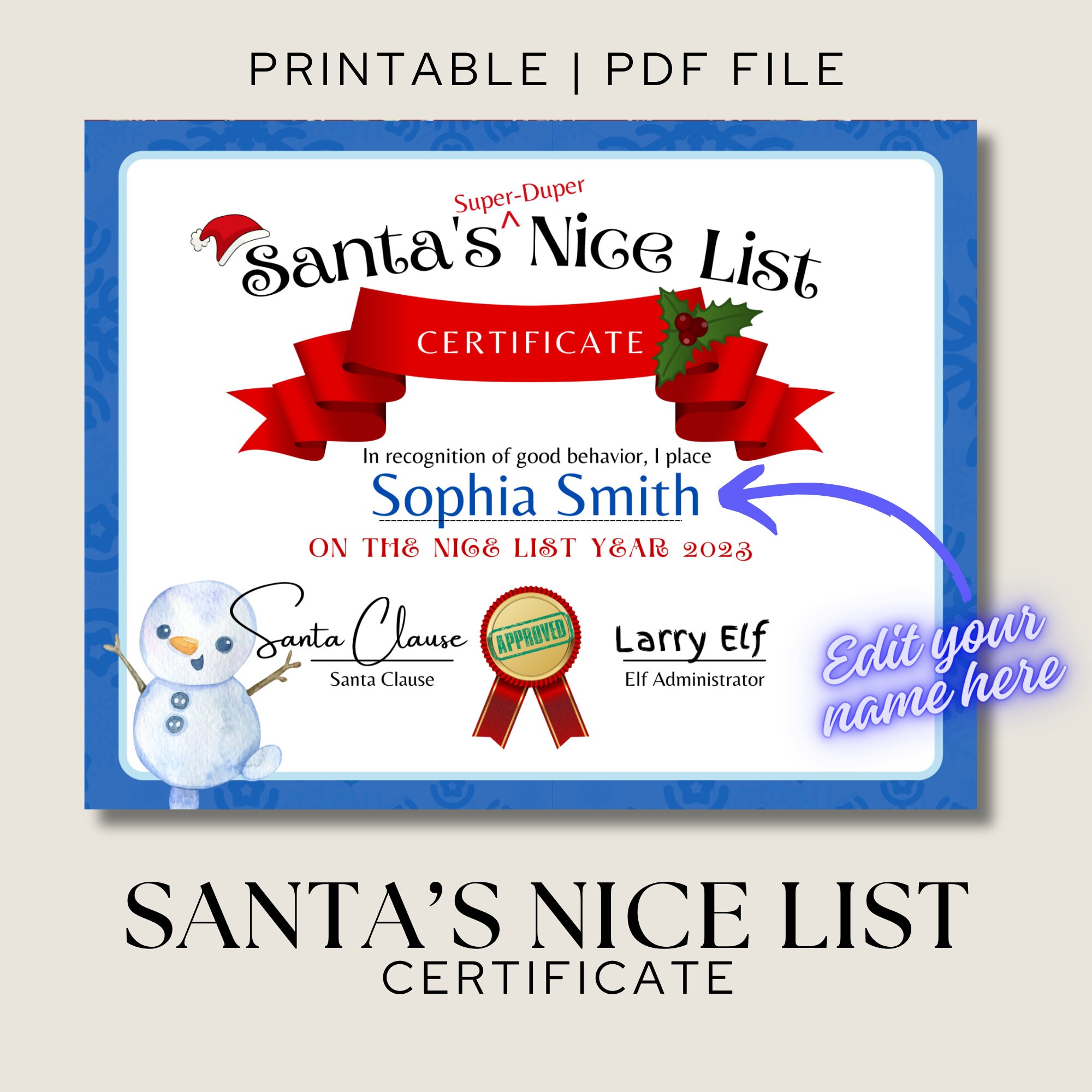 Santa Nice List Certificate Santa Nice List Certificate - Etsy