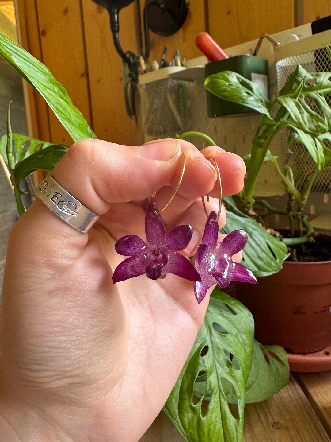 Mini Real Orchid Earrings in Resin, Handmade Floral Jewelry, Botanical ...