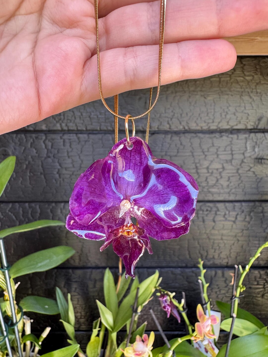 Real Orchid Resin Necklace – Preserved Flower Pendant – Botanical ...