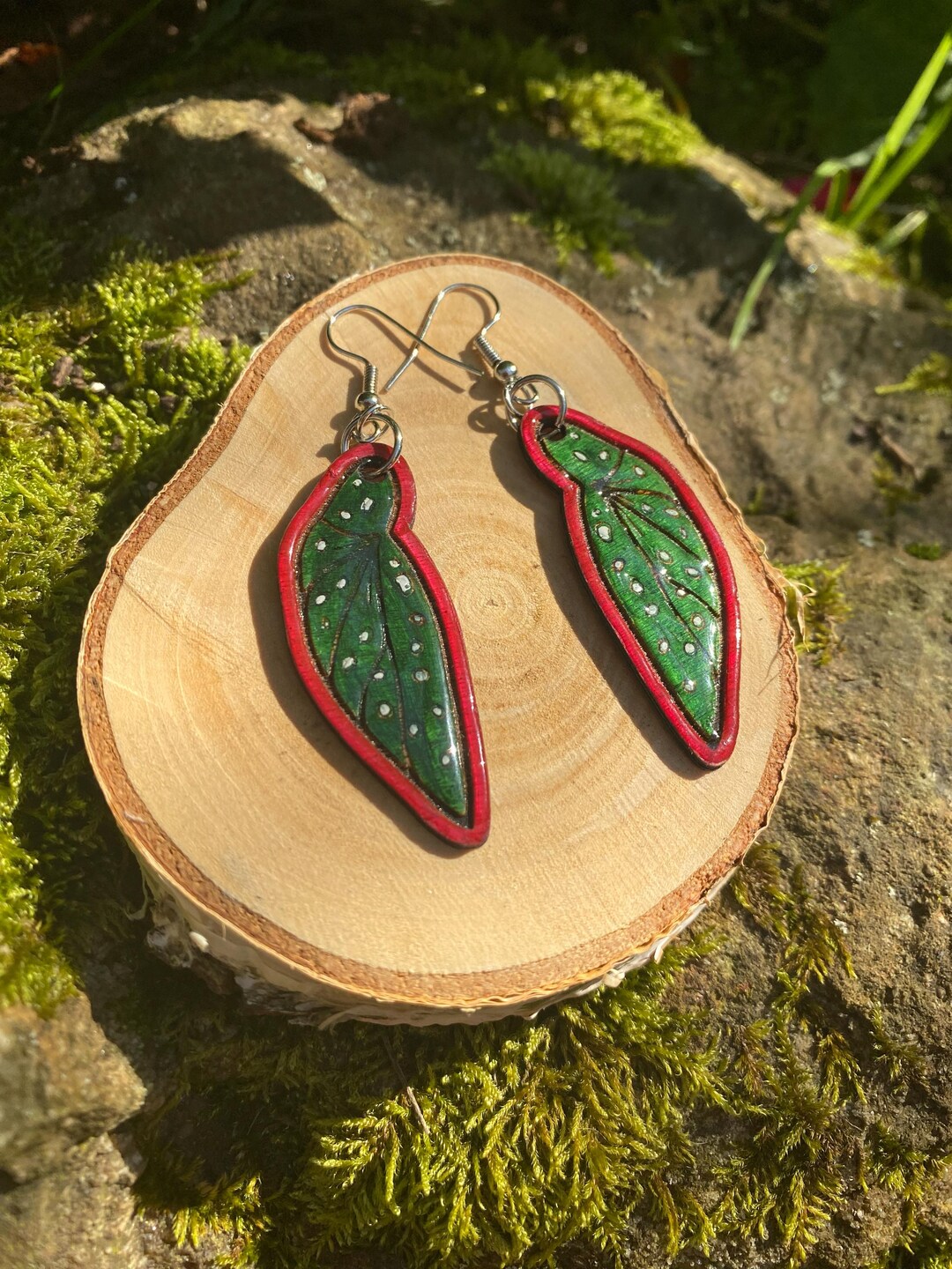 Begonia Maculata Earrings Wooden Jewellery Polka Dot Hoops Handmade ...
