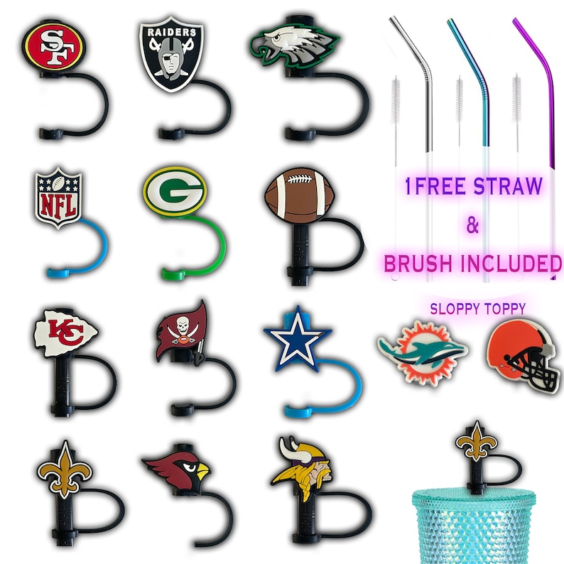 Football Teams Straw Pencil Toppers Lots Made for Stanley Starbucks ...