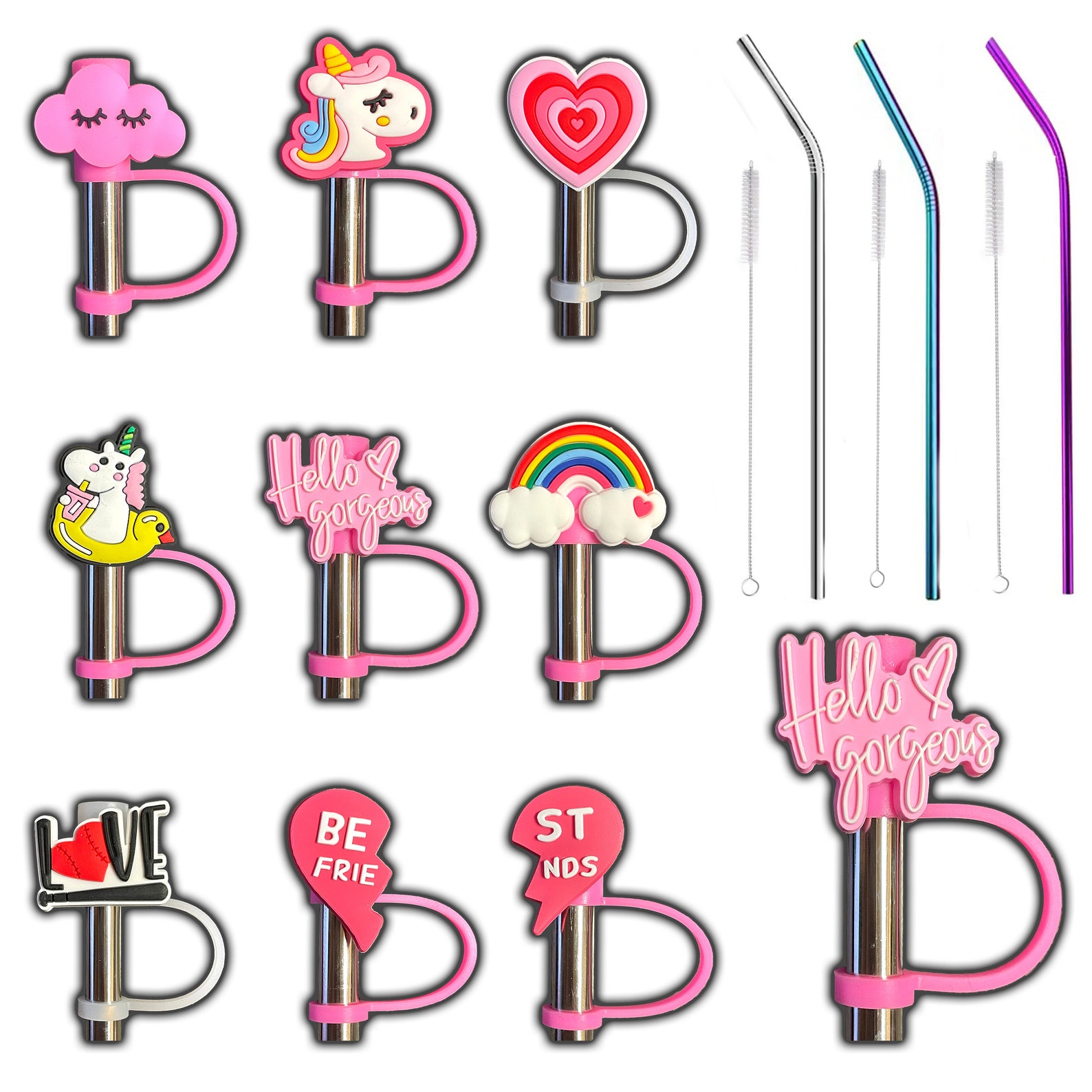 Pink Cute Straw Pencil Toppers Made for Stanley Starbucks Tumbler Cups ...