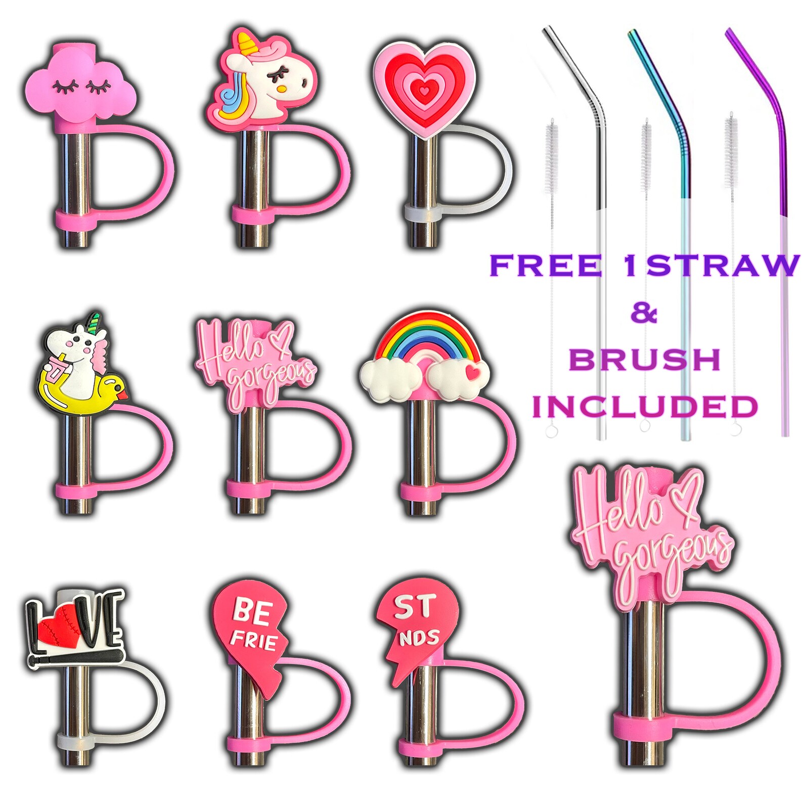 Pink Cute Straw Pencil Toppers Made for Stanley Starbucks Tumbler Cups ...
