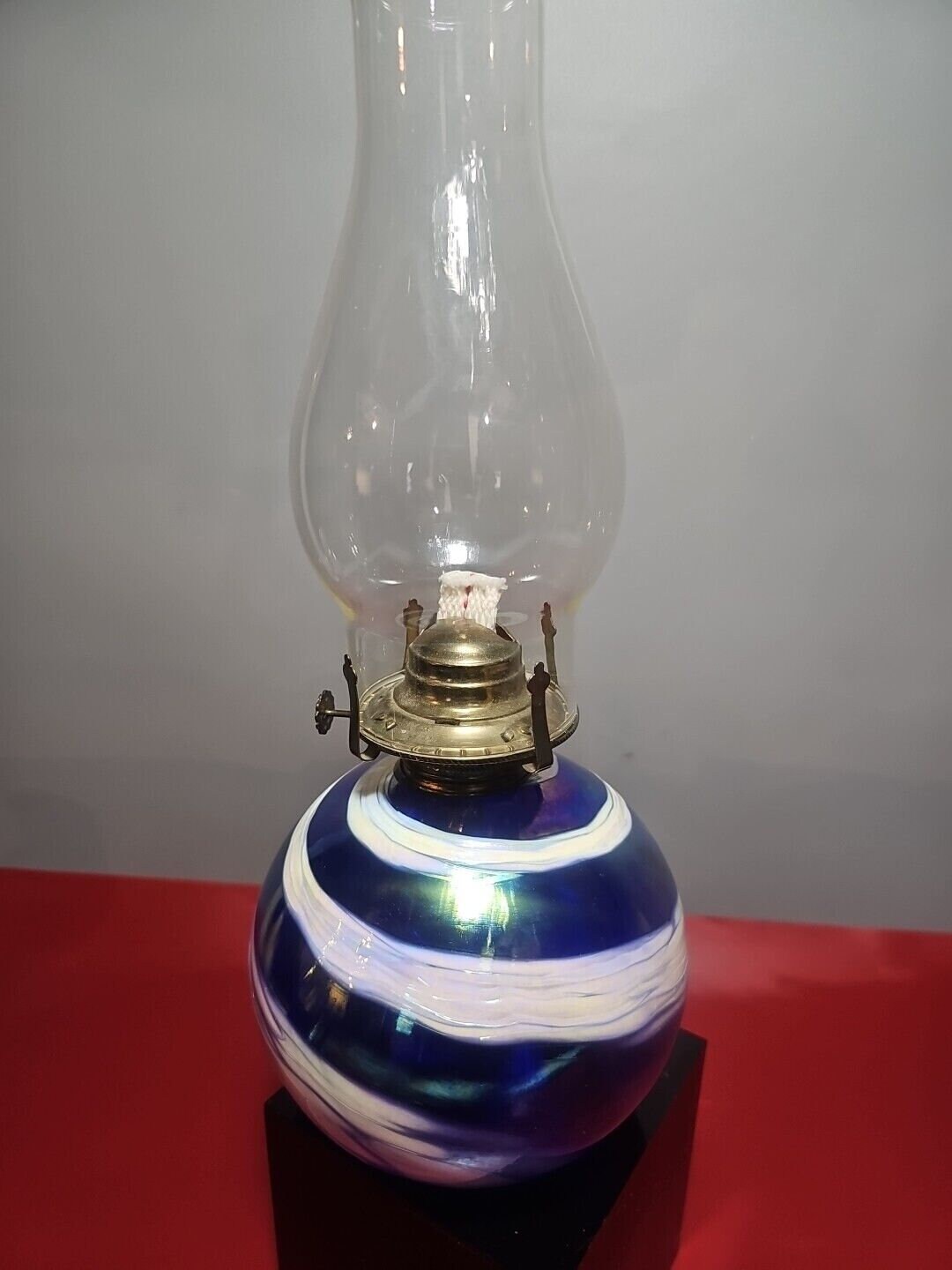 Vintage Stained Glass Oil Lamp Art Glass Glazed Round Base - Etsy