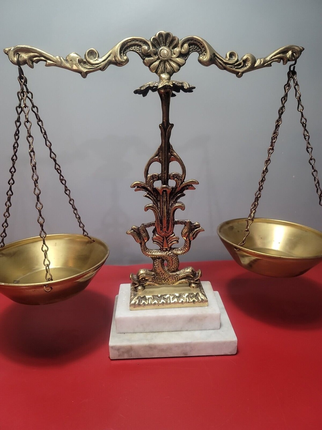 Vtg Brass and Marble Decorative Scale of Justice With Dragon/snake ...