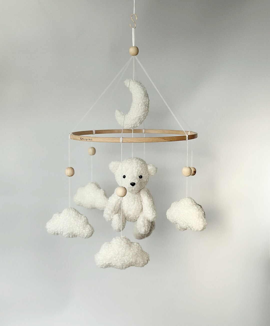 Teddy Bear Boucle Baby Mobile Moon and Clouds Boucle Nursery Neutral ...