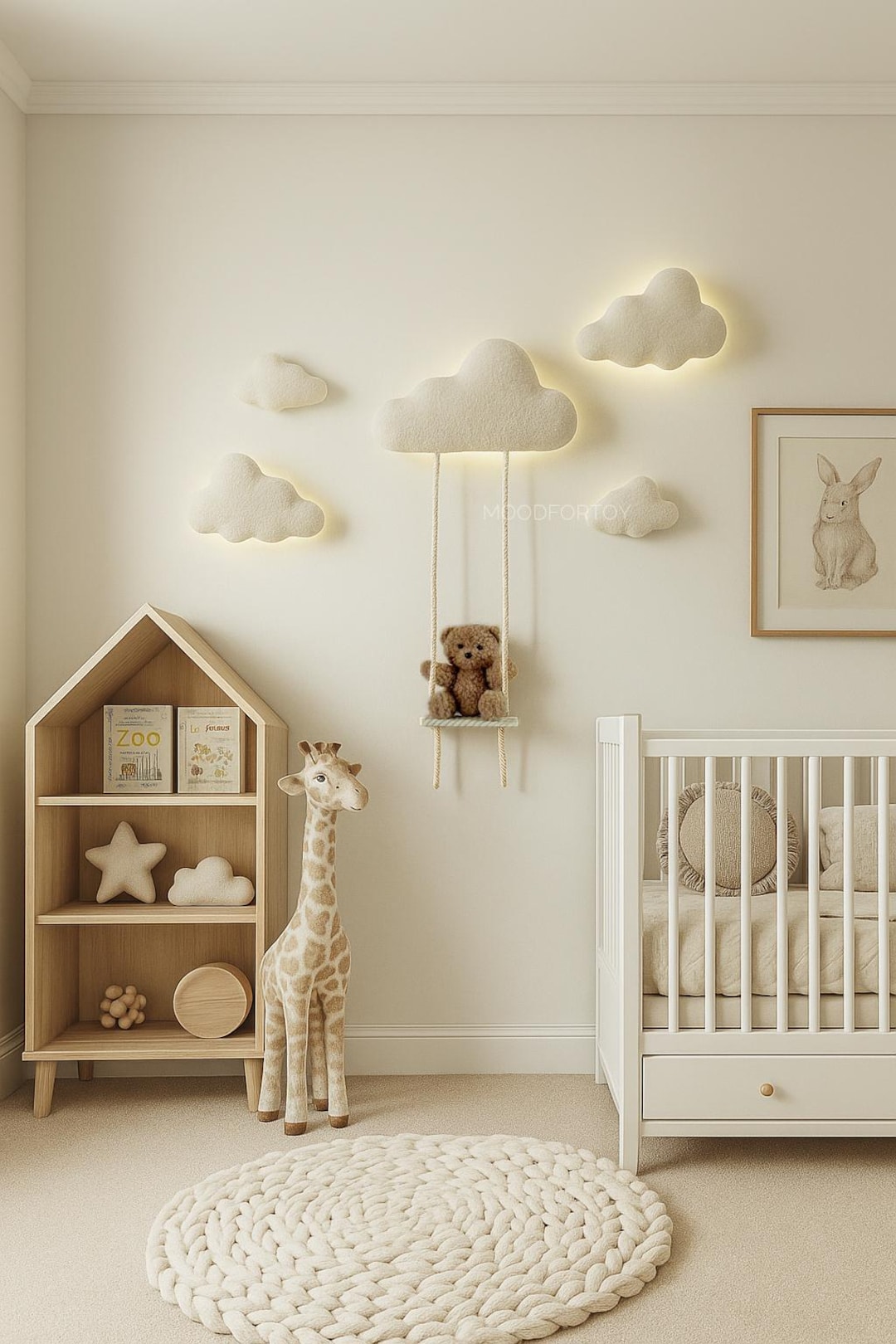 Nursery Cloud LED Light Set: Plush Bear on Swing, Boucle Decor - Etsy