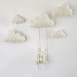 Boucle Cloud Nursery Light: Bunny on Swing, Neutral Decor Set - Etsy
