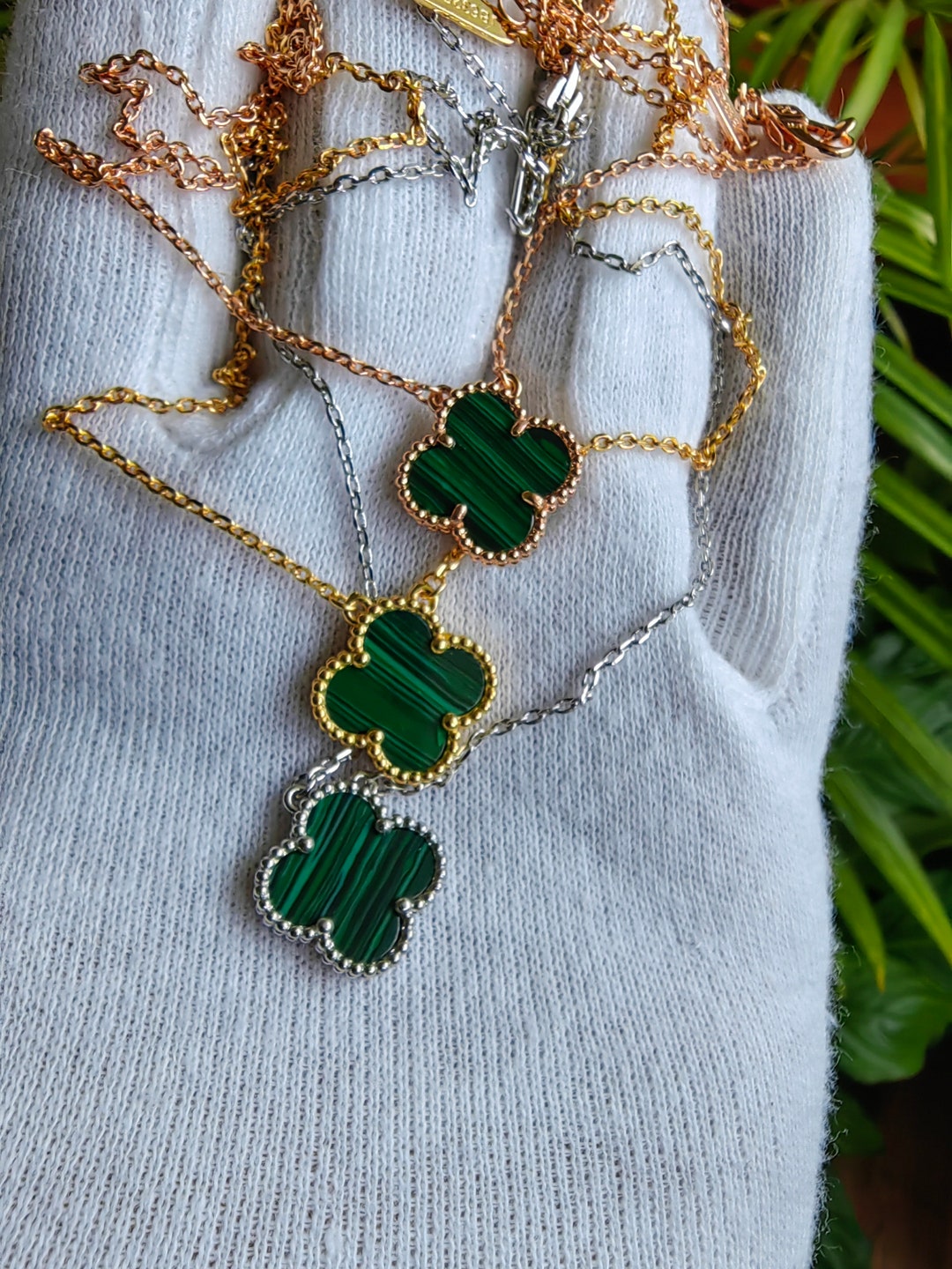 Malachite Clover Necklace Green Clover Necklace Silver - Etsy