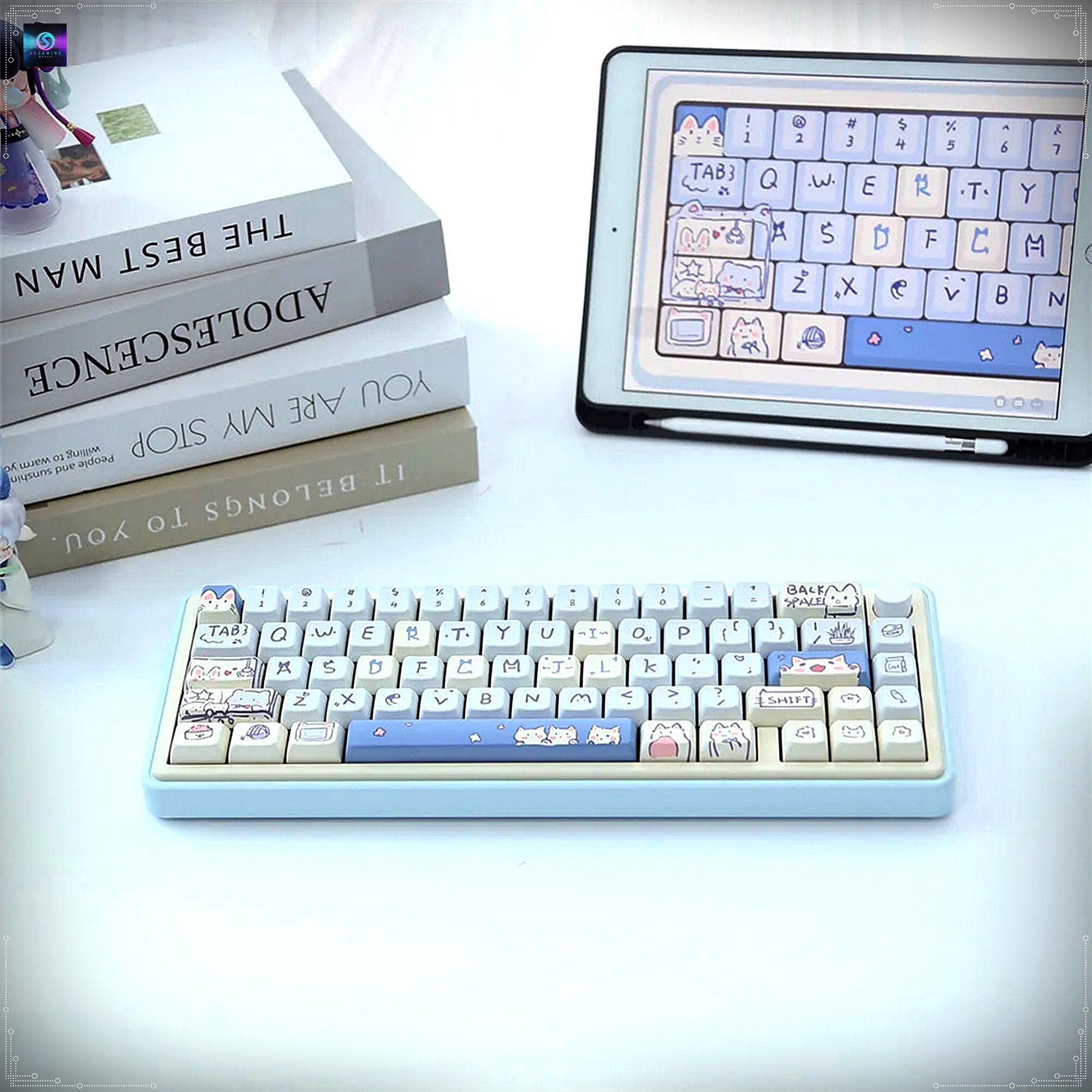 Cute Blue Cat PBT ISO Kawaii Keycaps Set for Mechanical Keyboard MDA ...