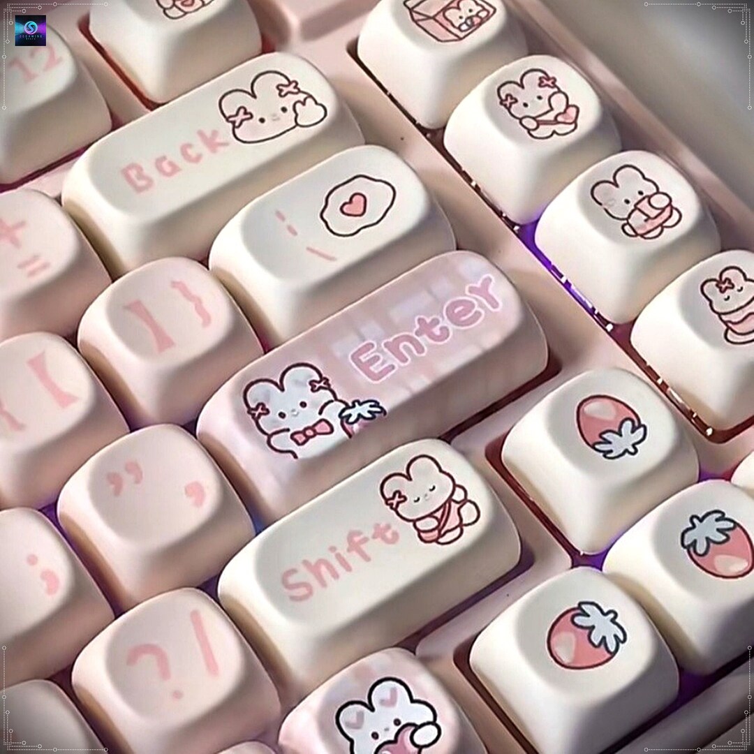 Cute Pink Bunny MOA PBT Keycaps Set for Mechanical Keyboard - Etsy