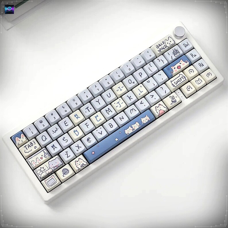 Cute Blue Cat PBT ISO Kawaii Keycaps Set for Mechanical Keyboard MDA ...