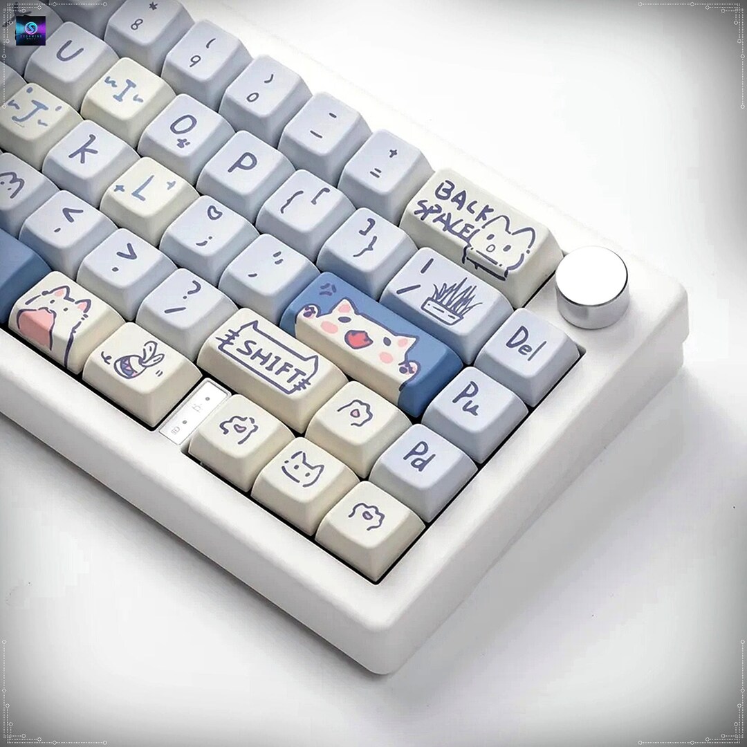 Cute Blue Cat PBT ISO Kawaii Keycaps Set for Mechanical Keyboard MDA ...