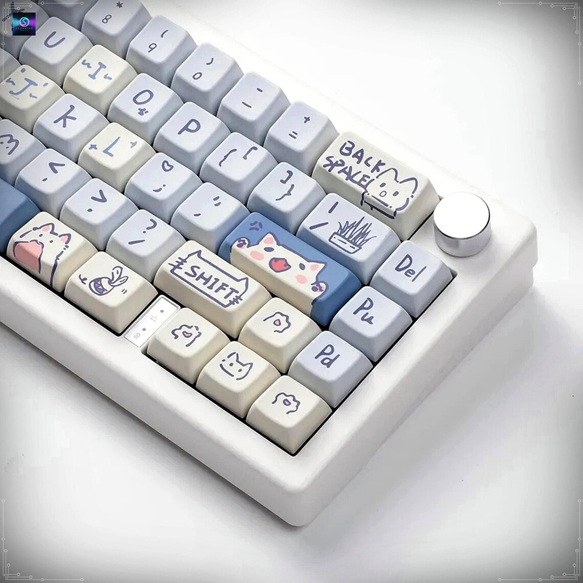 Cute Blue Cat PBT ISO Kawaii Keycaps Set for Mechanical Keyboard MDA ...