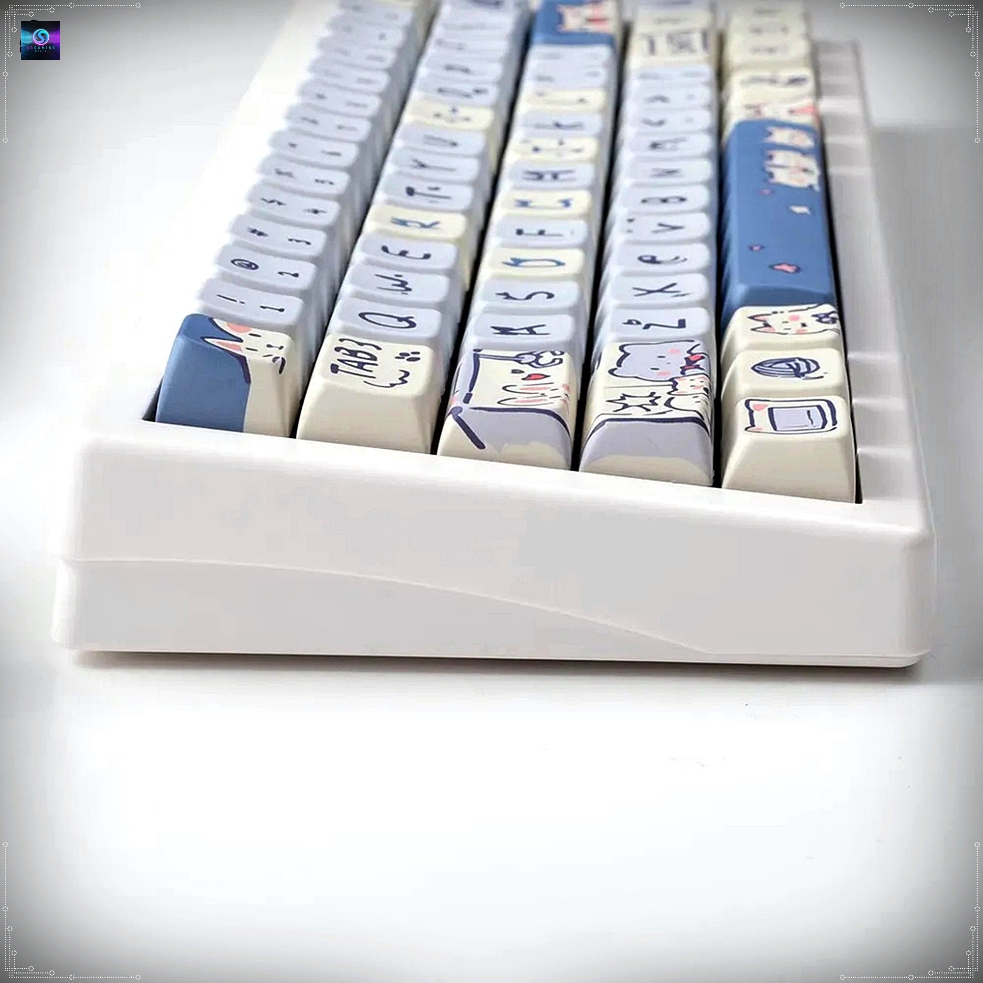Cute Blue Cat PBT ISO Kawaii Keycaps Set for Mechanical Keyboard MDA ...