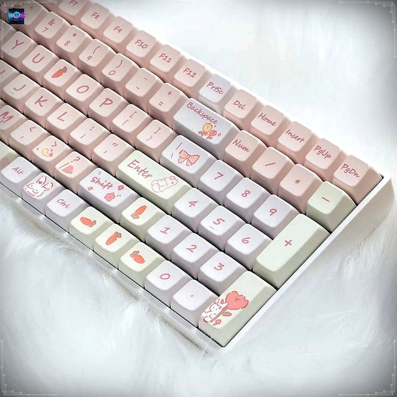 Cute Pink Bunny PBT ISO Kawaii Keycaps Set for Mechanical Keyboard Key ...