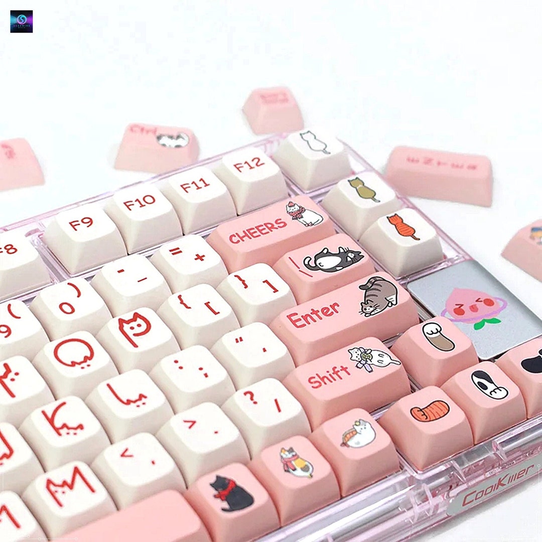 Cute Graffiti Cat Pink PBT XDA Keycaps Set for Mechanical - Etsy