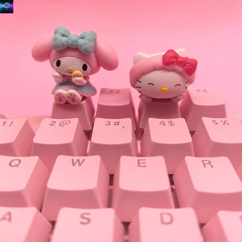 Cute Pink Sanrio Kuromi Hello Kitty Keycaps for Mechanical Keyboard ...