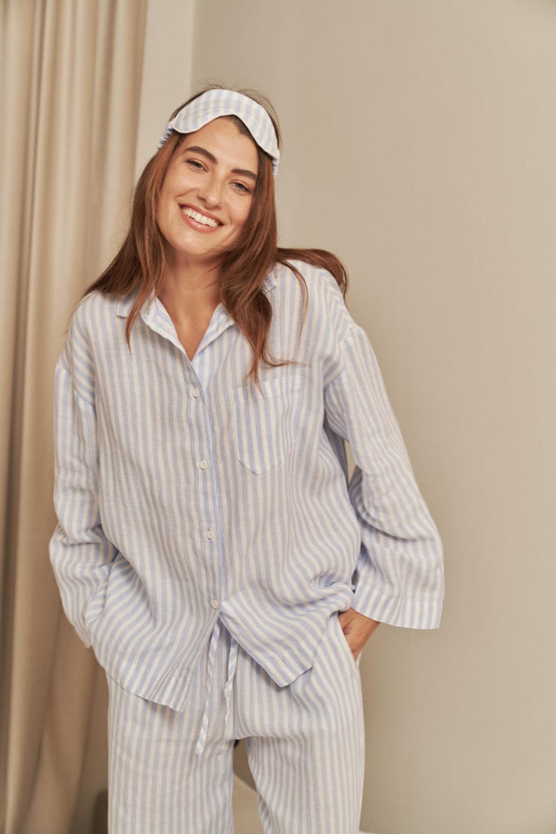 Handmade Striped Linen Pyjama Set, Women's Lightweight Summer ...